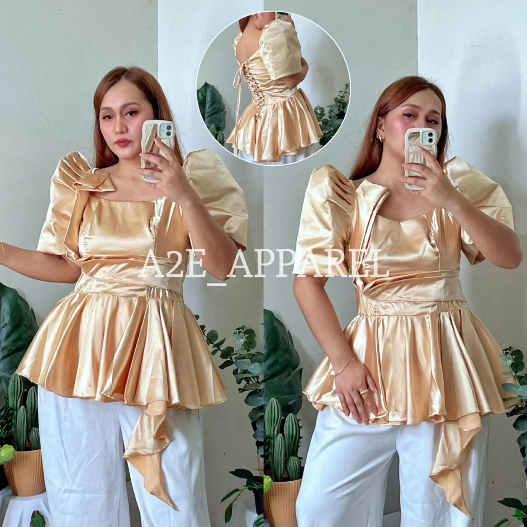 A2E | Angela Top | Modern Filipiniana Peplum Top Sturdy Sleeves ...
