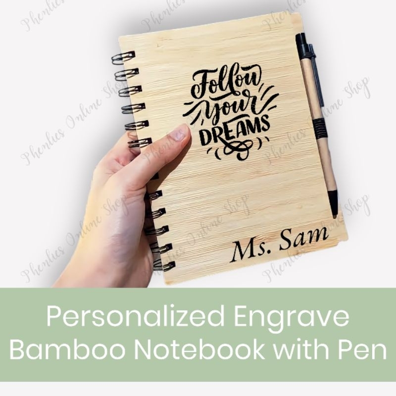 Personalized Bamboo Notebook with Pen and Engraved for Souvenirs ...