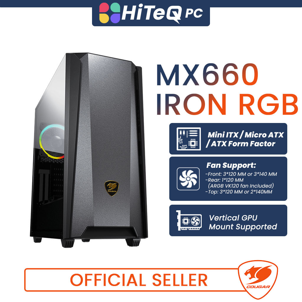HiteqPC | COUGAR MX660 IRON RGB MID-TOWER ARGB VK120*1FAN / LOGO SPOTLIGHT DARK BLACK | Shopee ...