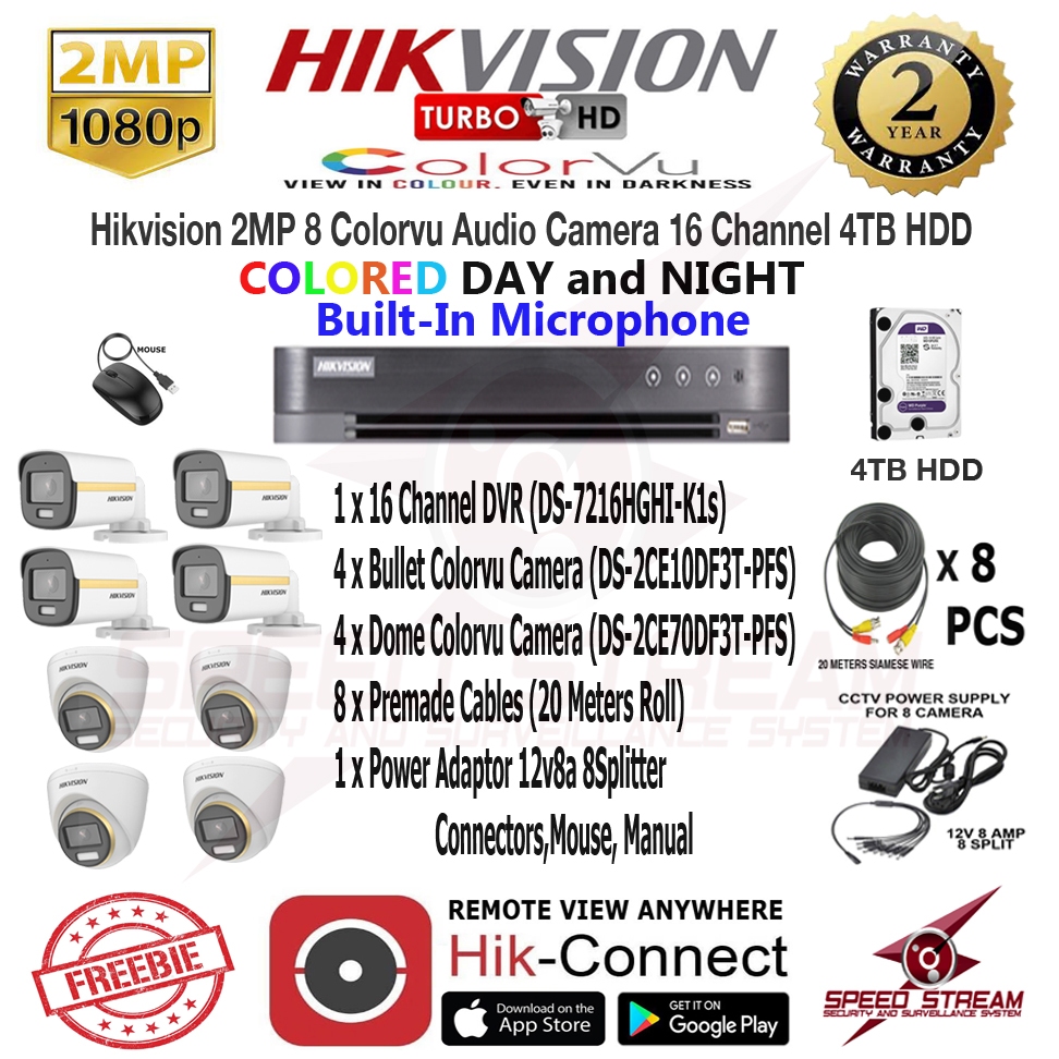 Hikvision Colorvu with Audio 2MP 8 Camera 16 Channel DVR 4TB HDD CCTV Package | Shopee Philippines