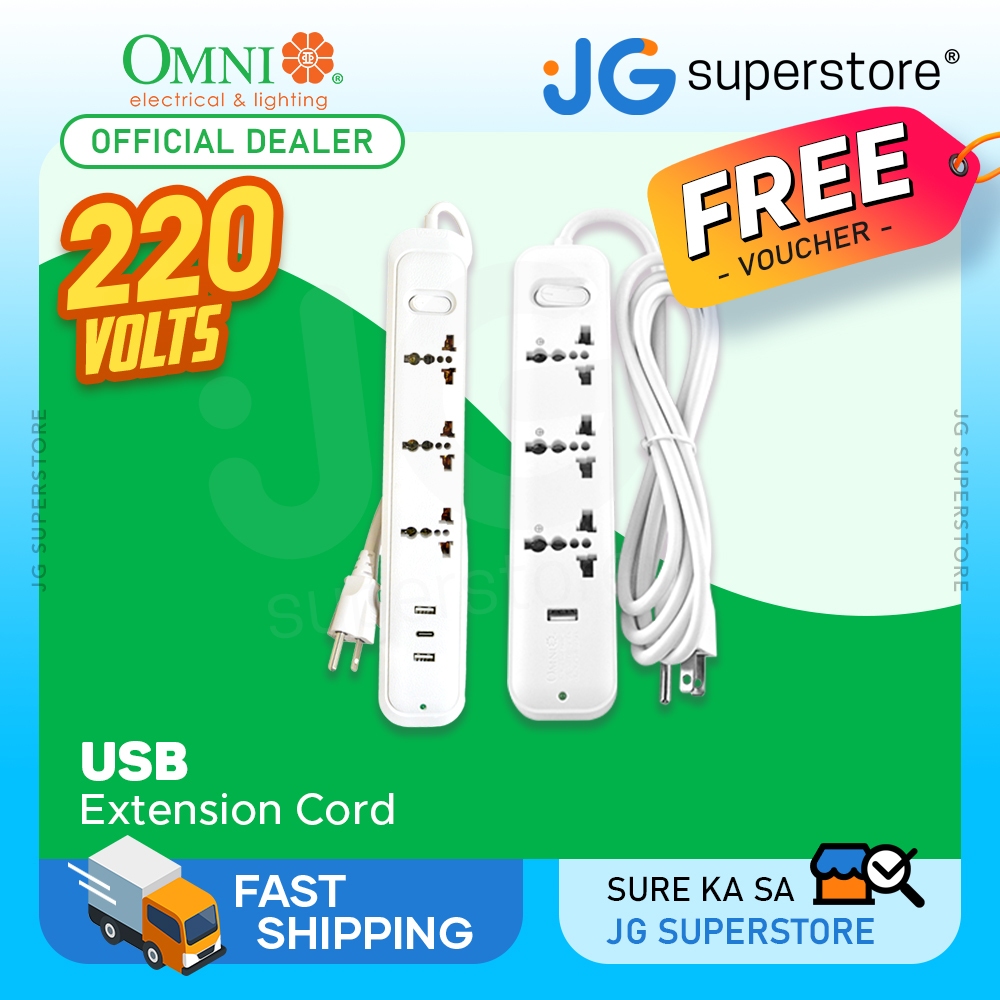 OMNI Extension Cord 3 Gang Universal Socket 2500W ( 6ft / 1.8 meter) w ...