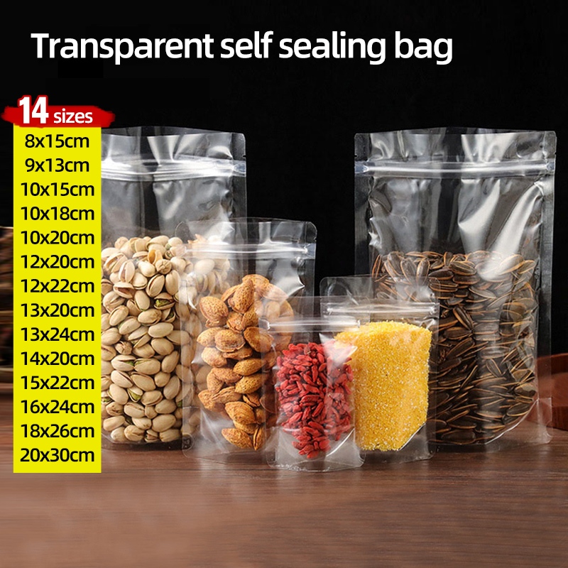 50pcs/100pcs Full Clear Stand Up Pouch Packaging Bag Resealable Pouch Resealable Plastic #COD ...