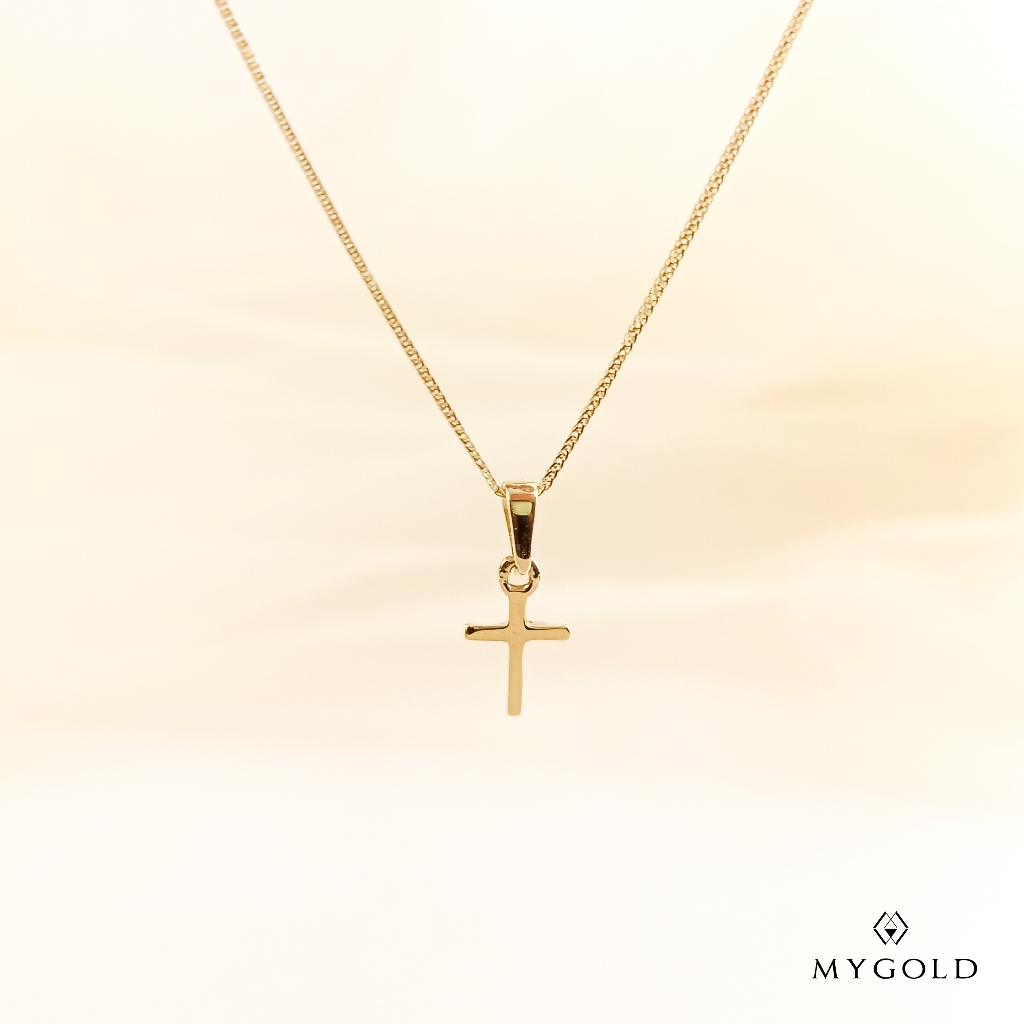 MyGold Pawnable & Authentic Foxtail Necklace with Dainty Cross Pendant ...