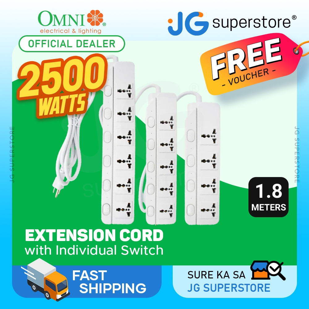 OMNI 1.8m Universal Socket Extension Cord Set w/ Individual Switch | 4 ...