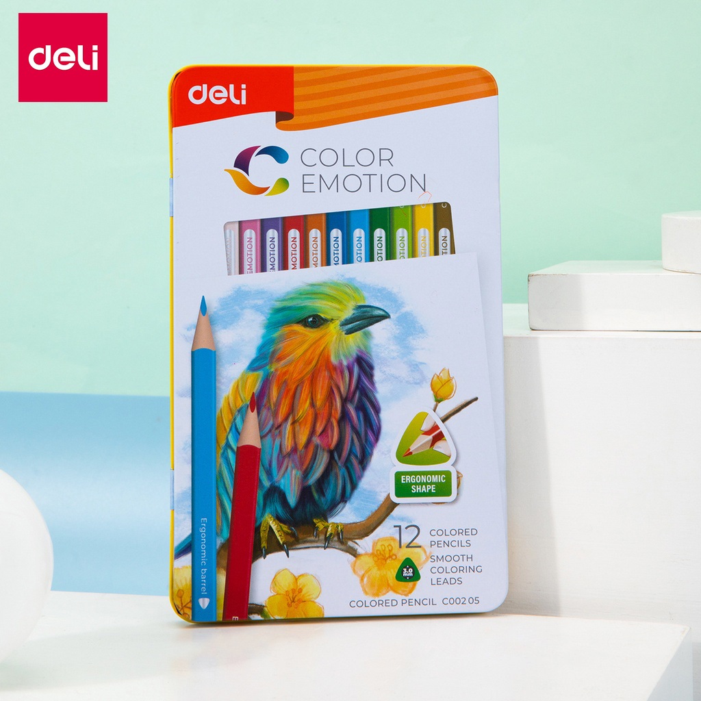 Deli 12 Colored Pencils Art Drawing Color Pencil Set With Iron Case ...