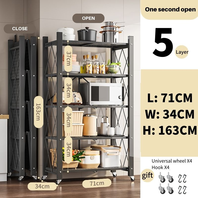 3-5Layer Kitchen Rack organizer Folding Racks Rack Shelves With Wheels ...