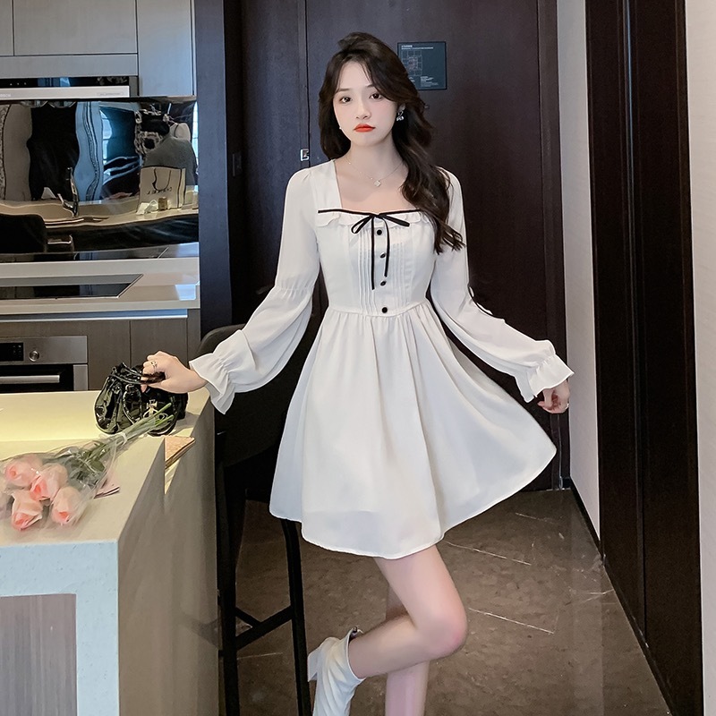 korean long fitted plain white dress for woman casual formal elegant ...