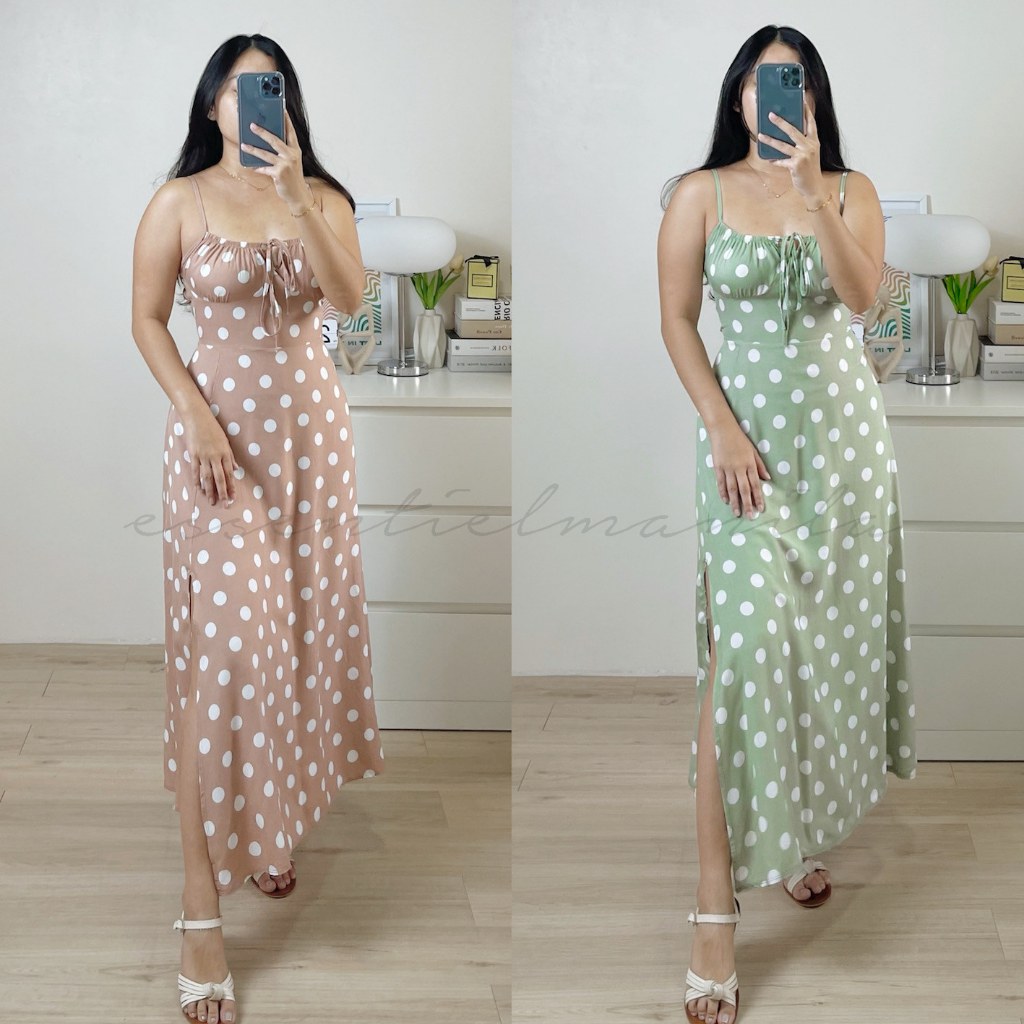 ESSENTIELMANILA Polka Dot String Maxi Dress EM361 | Shopee Philippines