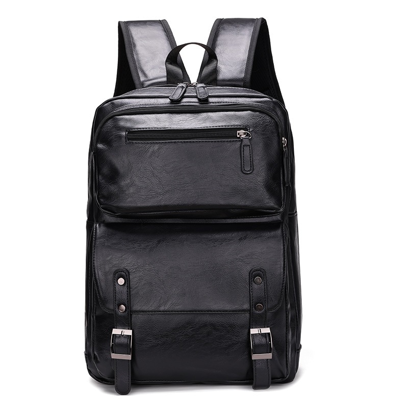 Vintage PU Leather Men Backpack Business Travel Backpack Large Capacity ...