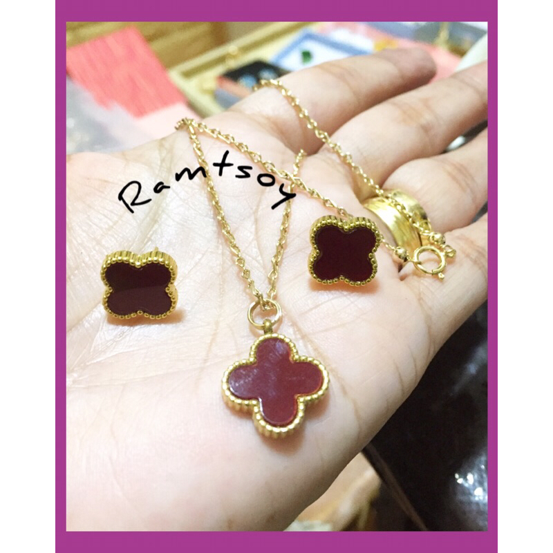 US 10k gold VCA inspired design earing and necklace (15mm) | Shopee ...