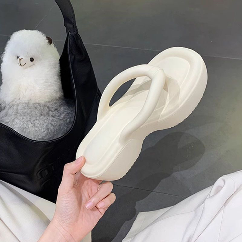 Thick-soled heightened beach sliperwomen summer new slope heel hole ...