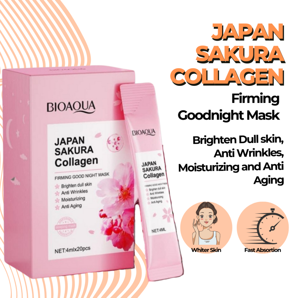 Original BIOAQUA 20pcs/Box JAPAN SAKURA Collagen Mask Sleeping Mask ...