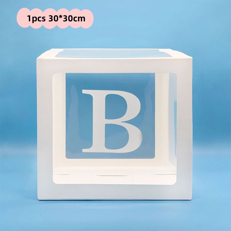 30*30cm A-Z Alphabet Transparent White Balloon Box Baby Shower One Year ...