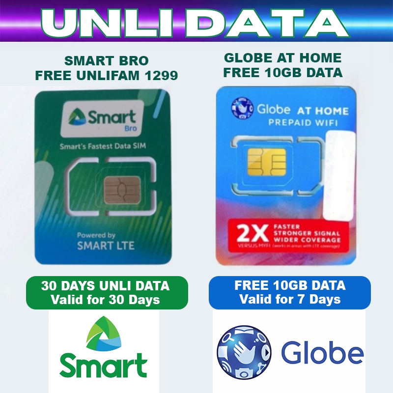 PLDT/Smart and Globe At Home Prepaid Wifi Simcard with 30 Days UNLI DATA ( Fast Delivery ...