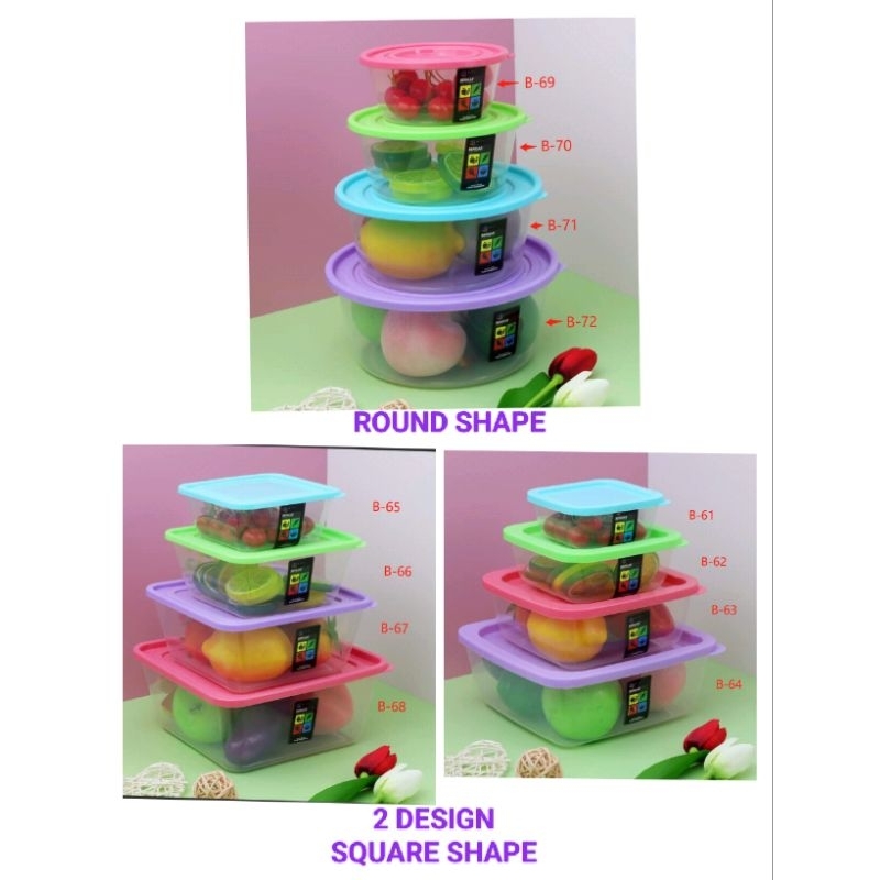 HT Store Food Keeper 4 pcs Set SQUARE, RETANGULAR,& CIRCLE Design ...