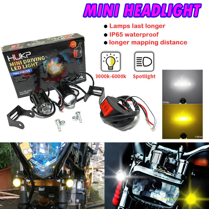 HUKP 2PCS Motorcycle Mini LED Driving Light High Low White Yellow Beam ...