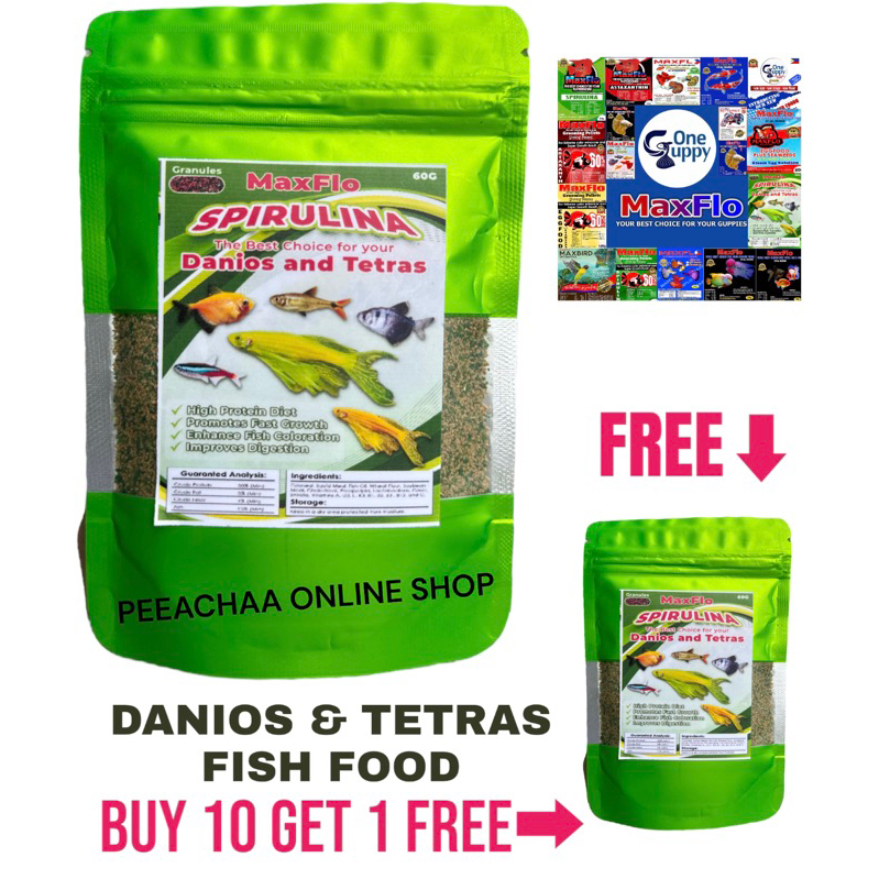 Maxflo danios and tetras spiriluna Fish food feeds buy 10 get 1 free ...