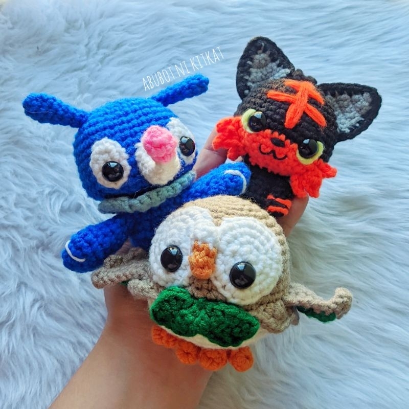 Crochet Pokemon Sun and Moon Plush • Handmade Amigurumi Gen 7 Rowlet Litten Popplio • Pokémon ...