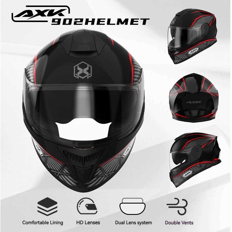 AXK 902 Hard helmet Double Mirror Motorcycle Full Face Helmets | Shopee ...