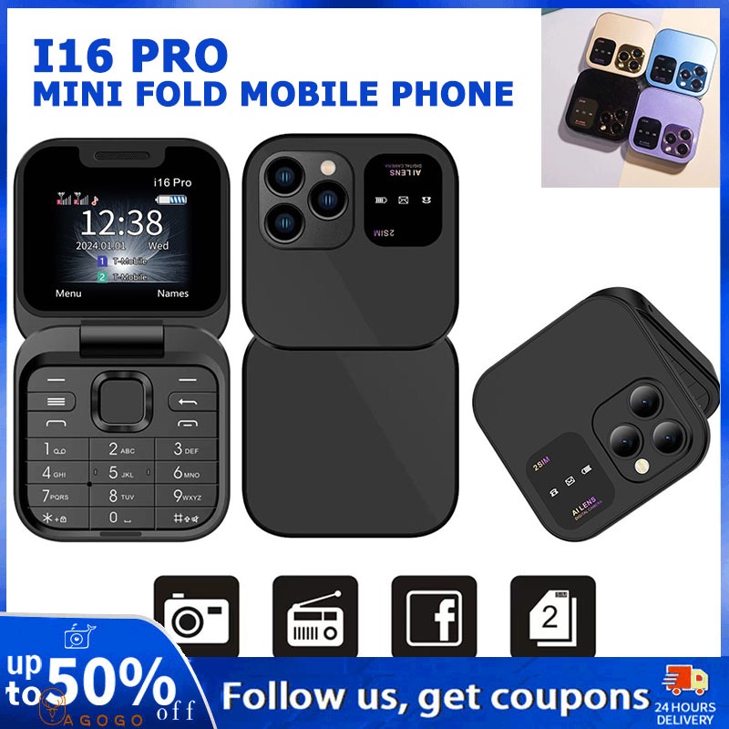 i16 Pro Mini Fold Mobile Phone Dual SIM Card FM Radio Vibration Magic ...