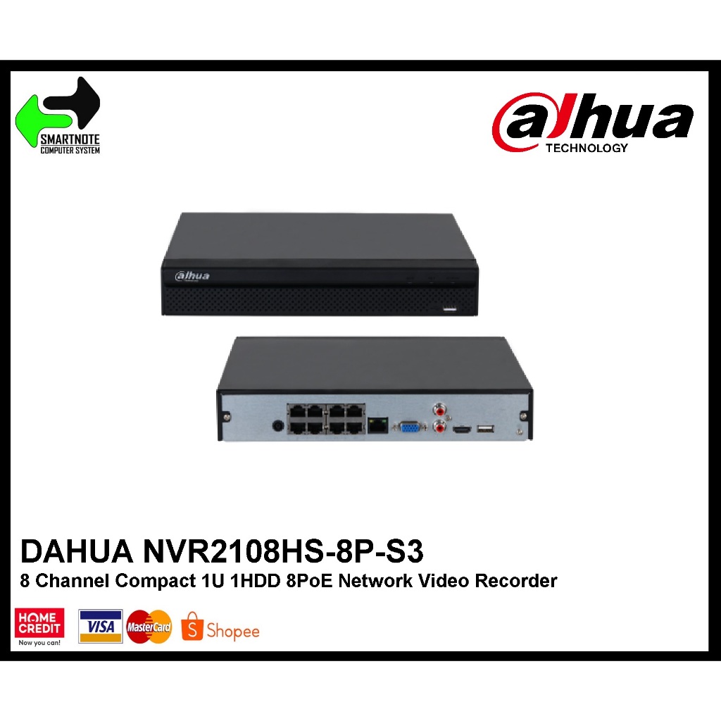 DAHUA DHI-NVR2108HS-8P-S3 8 CHANNNEL COMPACT 1U 1HDD 8POE NETWORK VIDEO RECORDER | Shopee ...