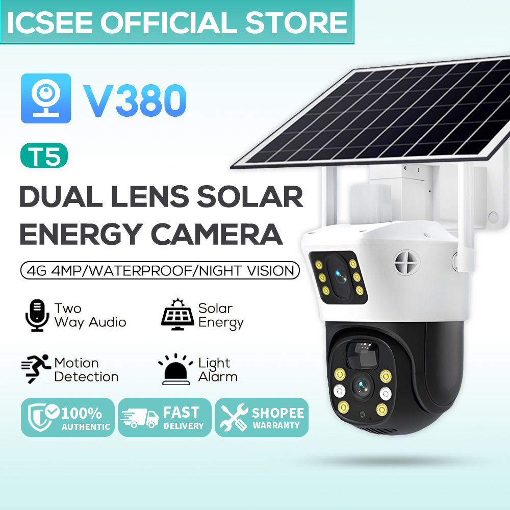 V380 Pro T5 4G Dual Lens Solar Energy CCTV Outdoor 360 Wireless Waterproof IP Security Camera ...