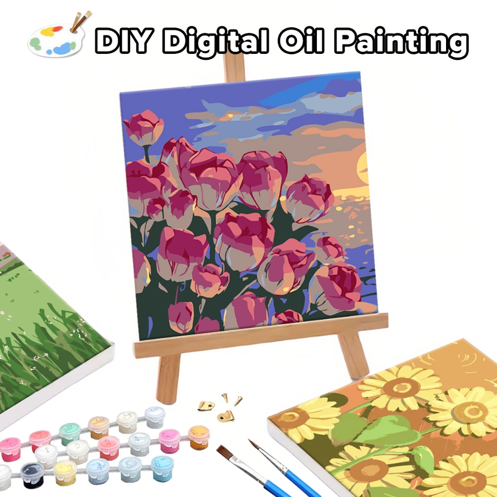 Digital Oil Paint By Number 20*20cm Canvas Frame Number Painting Living ...