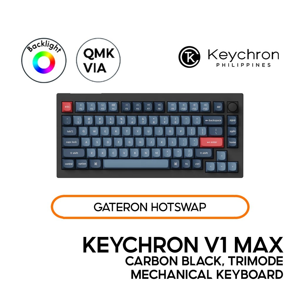 Keychron V1 Max Knob QMK Mechanical Keyboard, Carbon Black, 75%, Tri ...