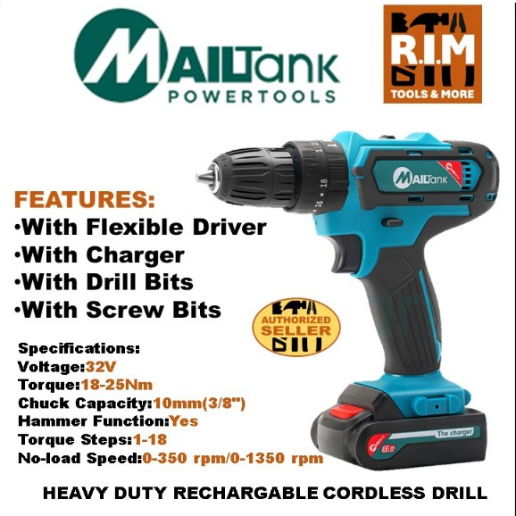 MAILTANK Cordless Drill Tools 32V Barena Rechargeable BRAND NEW SET ...