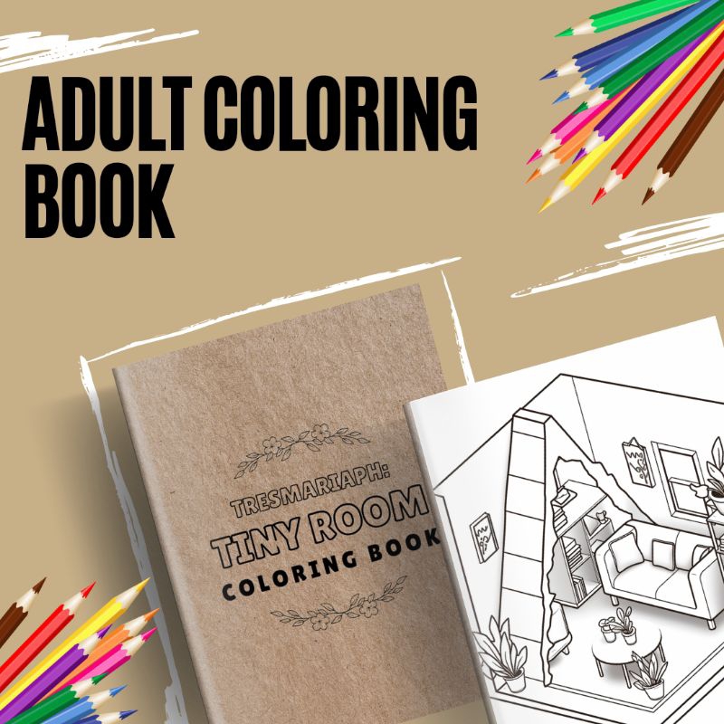 Adult Coloring Book Tiny Room Anti-Stress Stress Reliver Medidation ...