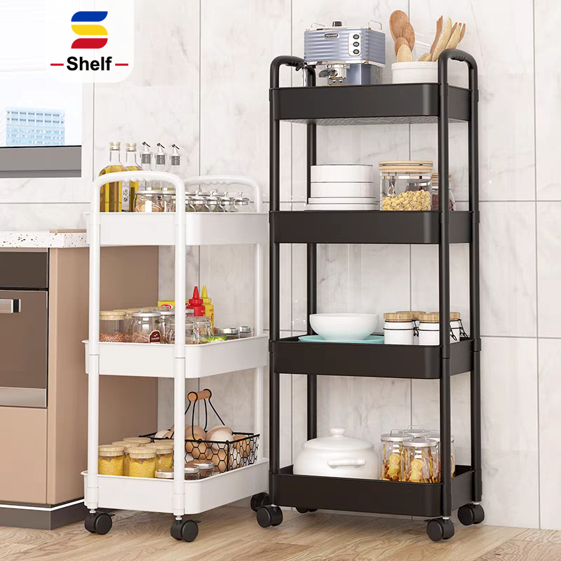 HOTJOY Trolley Cart Organizer 3/4/5 Tier Storage Shelf Moving Rack With ...