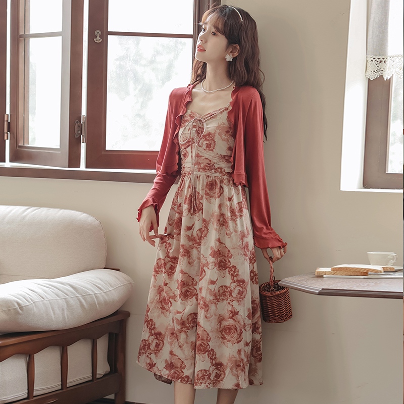 plus size red dress for woman floral fomal dress elegant Korean vintage ...