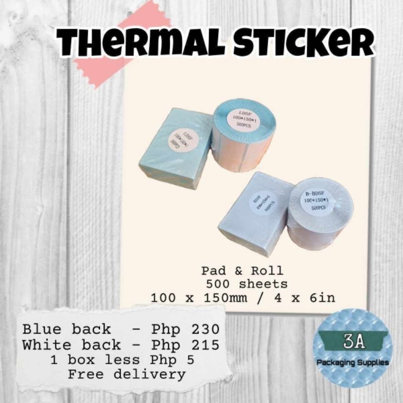 A6 - 500sheets Thermal Sticker Paper (Roll and Pad) (White and blue ...