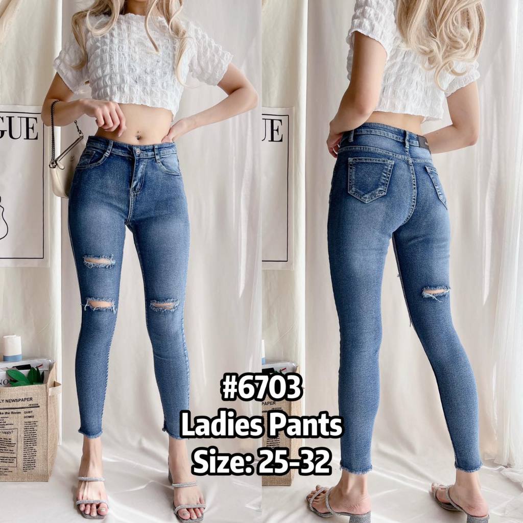 Emily High Waist Ripped Jeans For Women 6703 | Shopee Philippines