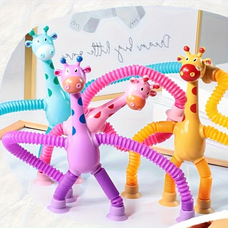 Toybus Telescopic Suction Cup Giraffe Toy Pop Tubes Animal Suction ...