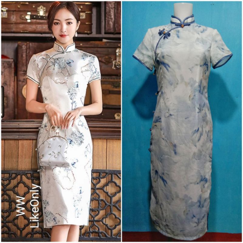 (M) Chinese Traditional Qipao Midi Dress Festival Cheongsam Mandarin ...
