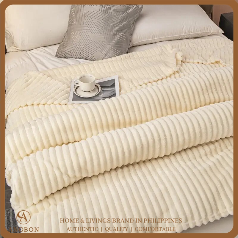 Angbon Solid Stripe Blanket Soft Velvet Warm Fluffy Plush Bed Linen 180 ...