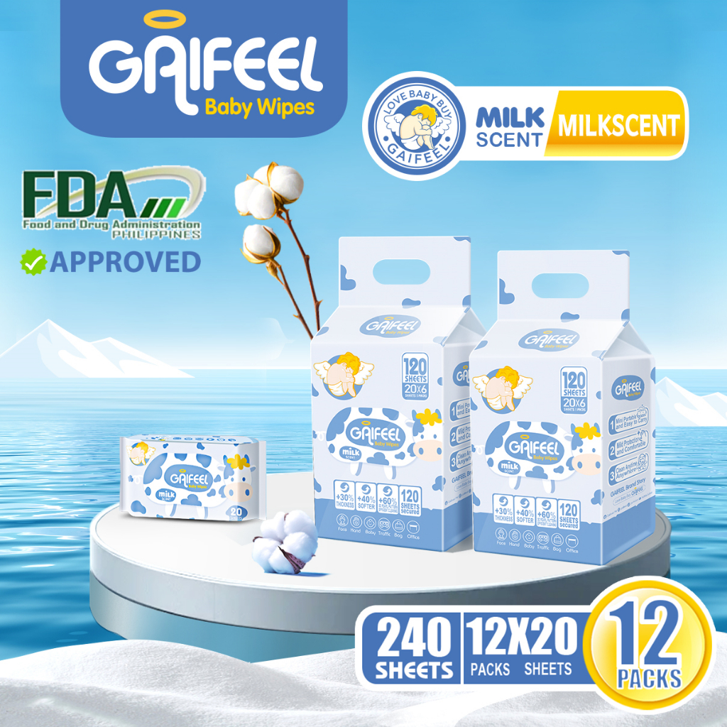 GAIFEEL MINI Baby Wipes 120 Sheets 1 Pack(6 small packs) Unscented Milk ...
