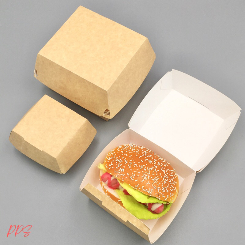 50pcs Burger Box Plain Kraft Medium Hamburger Box Burger Sandwich Box ...