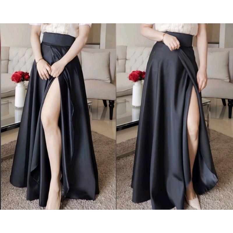 skirt long elegant hightwaist overlap slit satin silk lenght 42inches ...