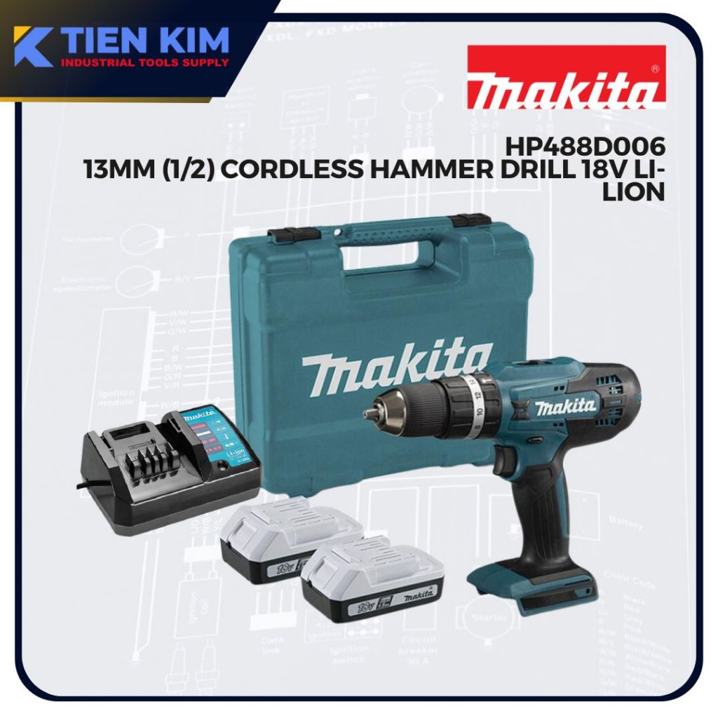 Makita HP488D006 Cordless Hammer Driver Drill 18V G-Series 13mm (1/2") Kit Set | Shopee Philippines