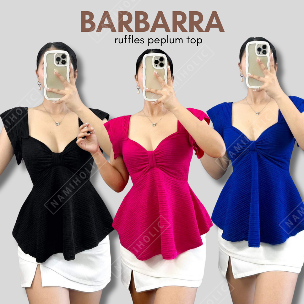 Namiholic Barbarra Ruffles Peplum Top I Bark Crepe Fabric I XS to ...