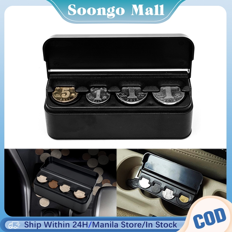 Car Coin Case Black Universal Coin Storage Organizer 4 Slots Compatible ...