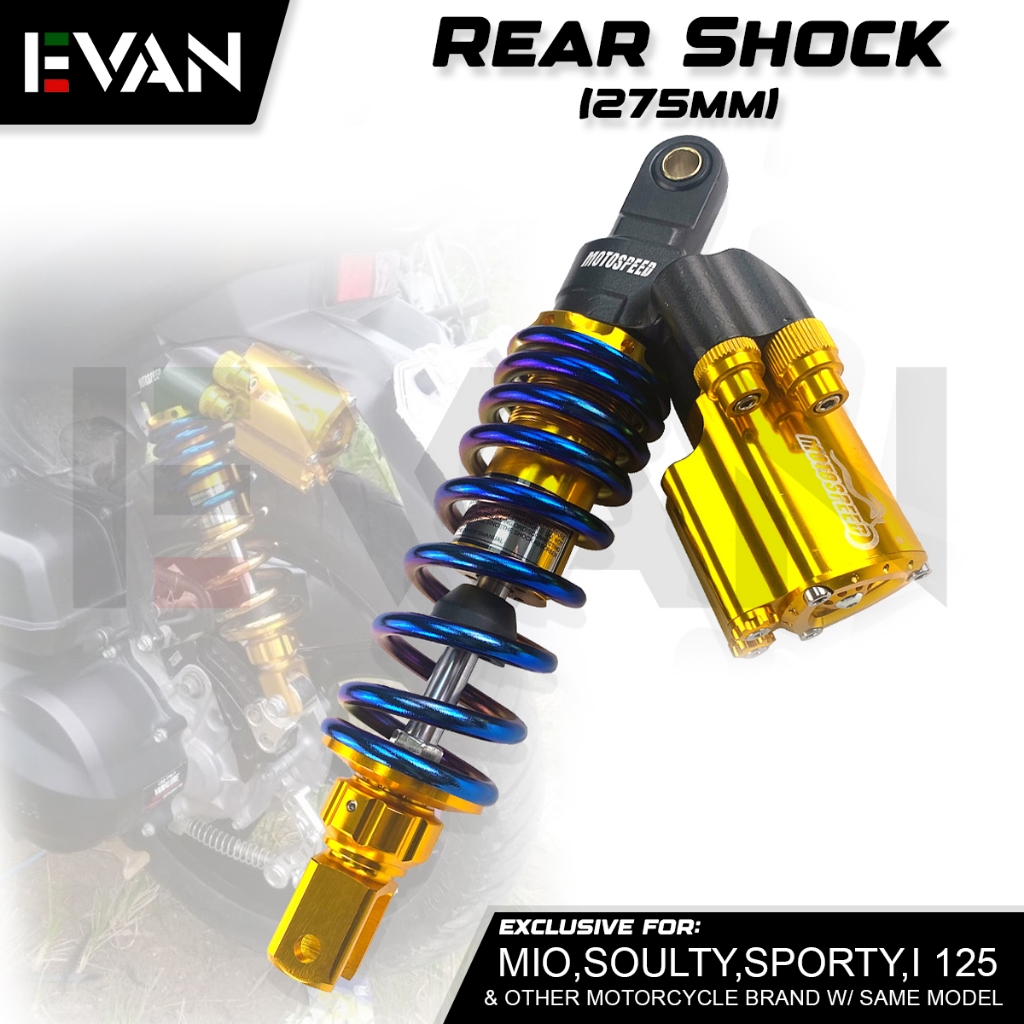 EVAN.PH Rear Shock 300mm W/Gold Gas Tank For MIO Sporty/MIO i125/MIO Soul i/Honda beat/Honda ...