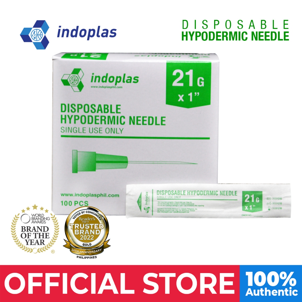 Indoplas Disposable Hypodermic Needle 21G x 1" Box of 100 | Shopee ...