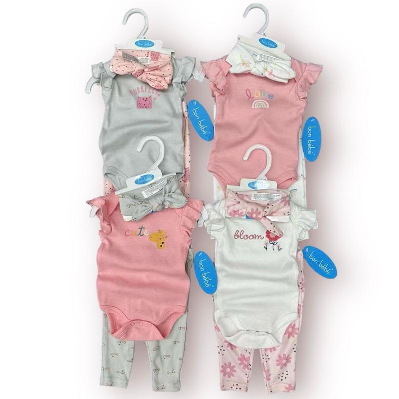 Bon Bebe 3pc Set Baby Girl OOTD 0-12M | Shopee Philippines