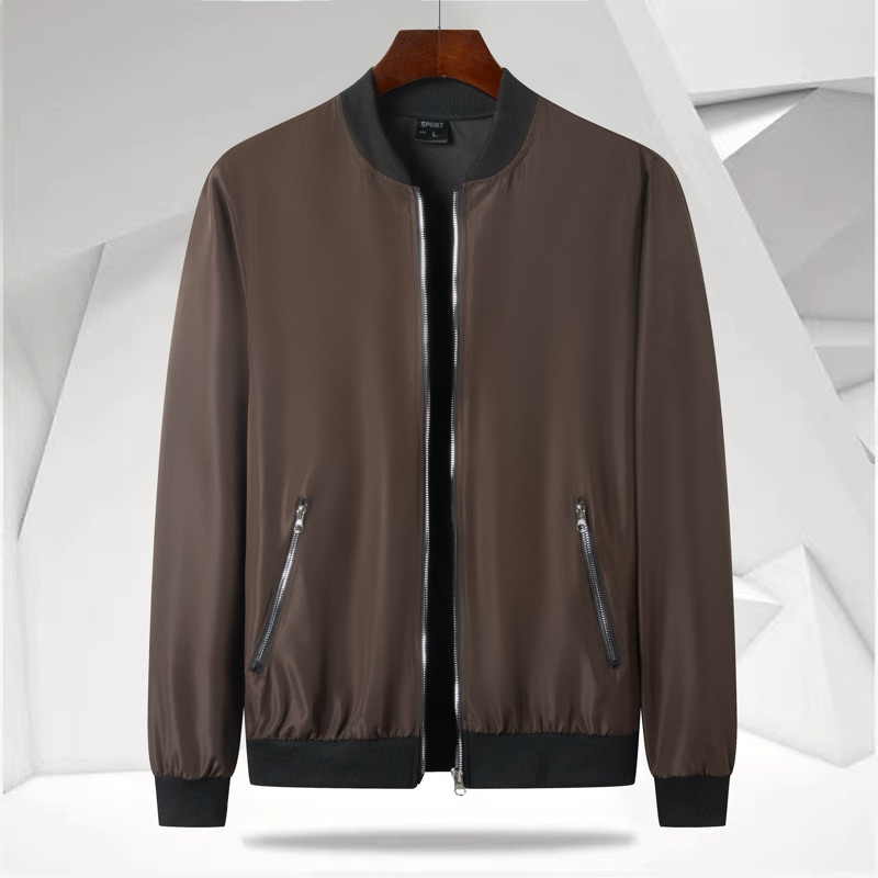 Two Zipper Pockets Bomber Jacket With Zipper For Men Unisex Crew Neck ...