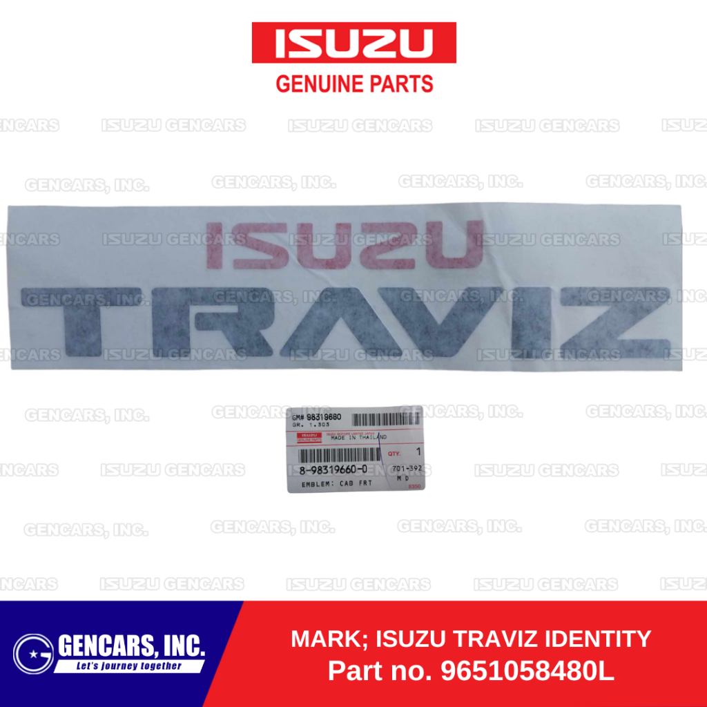 Isuzu Decal Identity for Traviz 2018-2023 (9651058480L) (Genuine Parts ...