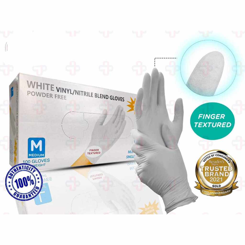 White (MEDIUM) Vinyl Nitrile Blend Gloves Powder Free 100pcs/Box ...