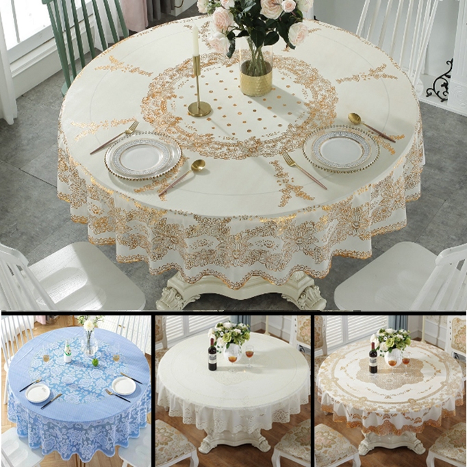 4 /6 /8 /10 Seater Round Tablecloth PVC Waterproof Oil Proof Dining ...